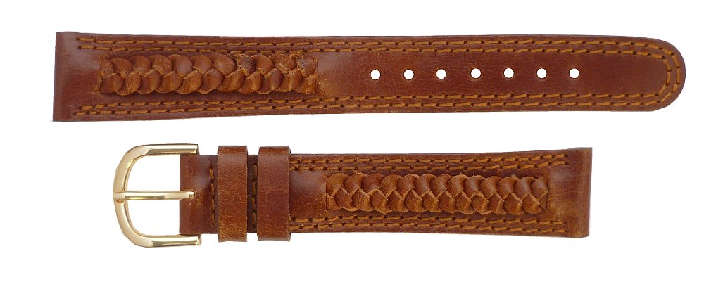 Timex Brown Leather Watch Strap with Plait Design (16mm)